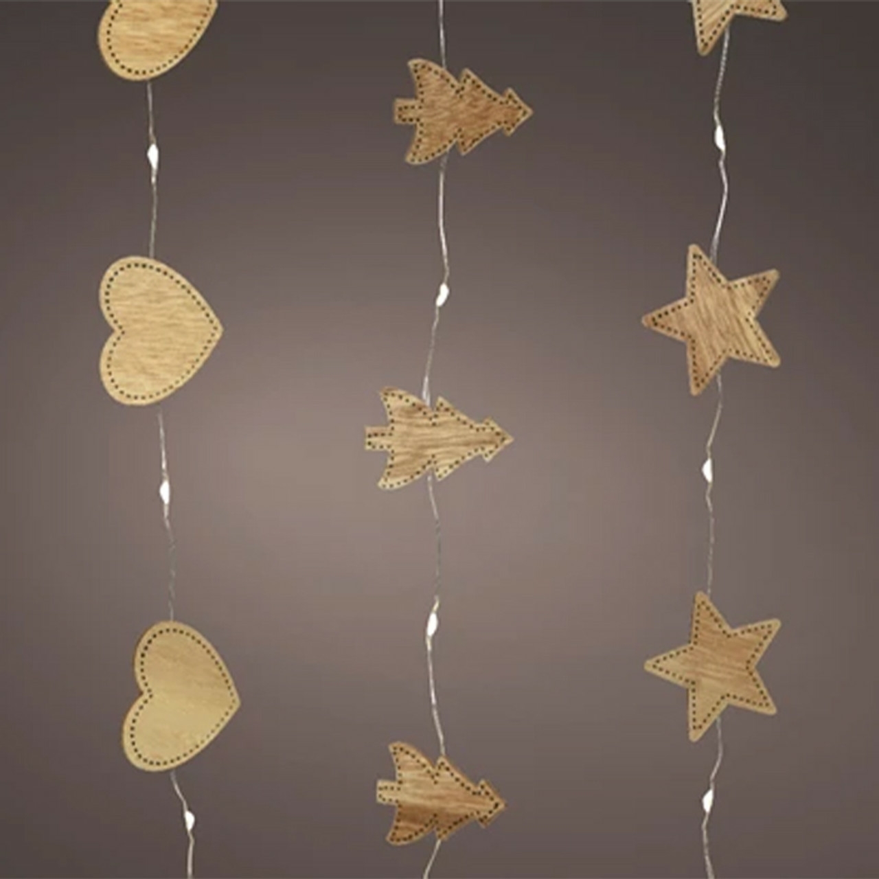 BO MICRO STRING WOOD HEART/TREE/STAR W/TIMER - Thirsk Garden Centre